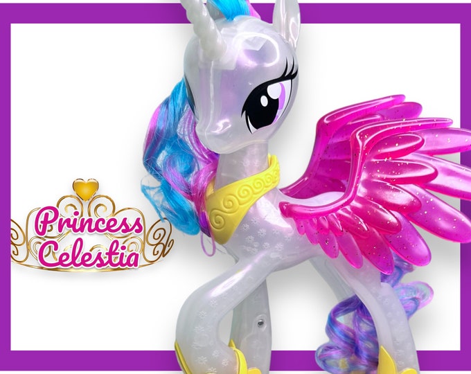 Glitter and Gold PRINCESS CELESTIA, My Little Pony the Movie, 9” Light up Alicorn Figure, Pre ...