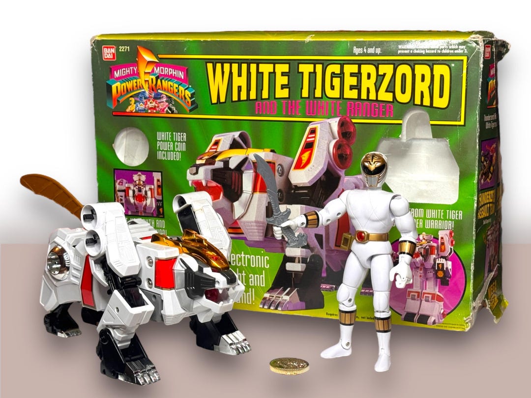 Mighty Morphin Power Rangers White Tigerzord & White Ranger Set With ...