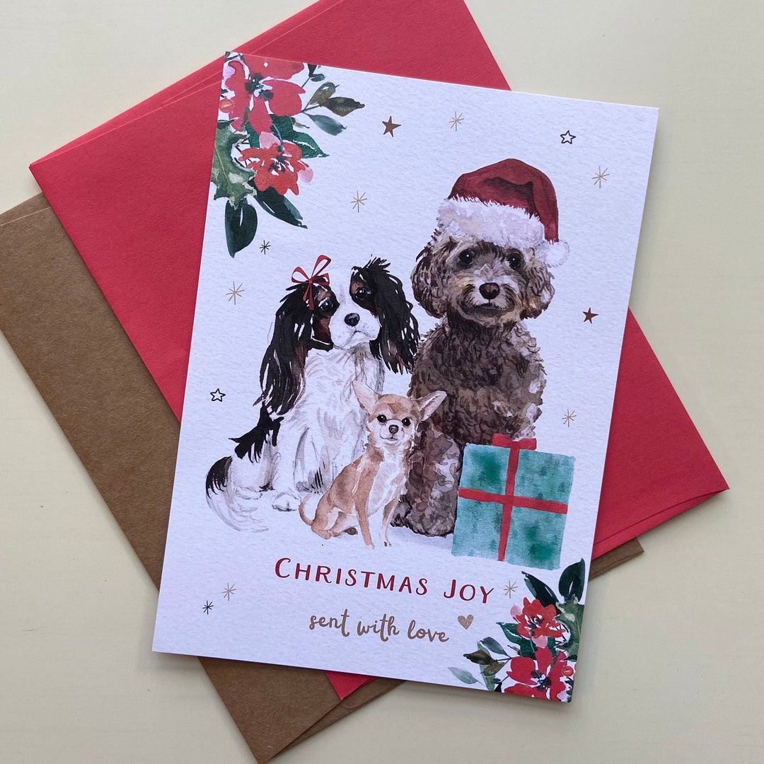 Christmas Pet Note Cards, 4 FLAT Cards (5.25” X 7.25”), Cavalier King ...
