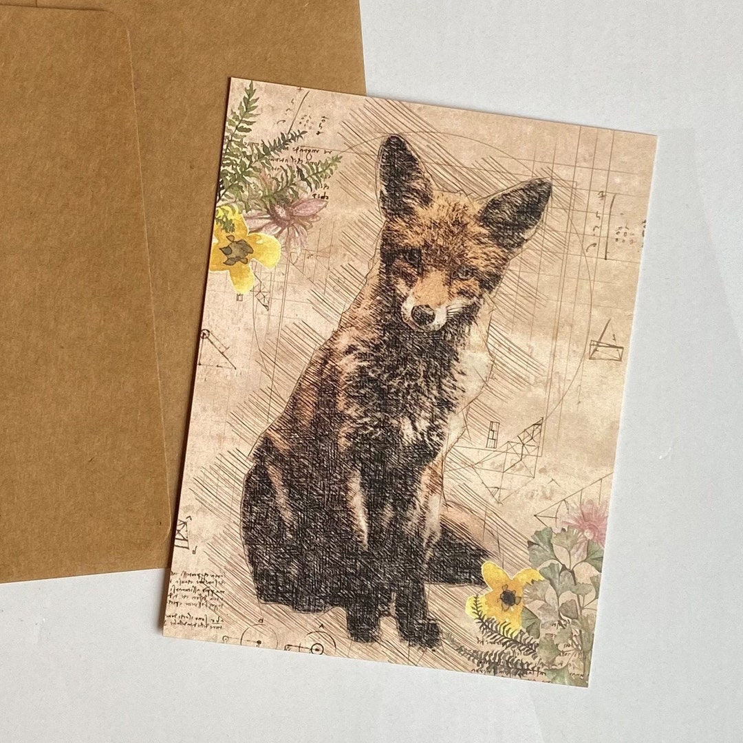 Vintage Fox Pet Note Card, Set of 4 Flat Cards, Woodland Animal ...