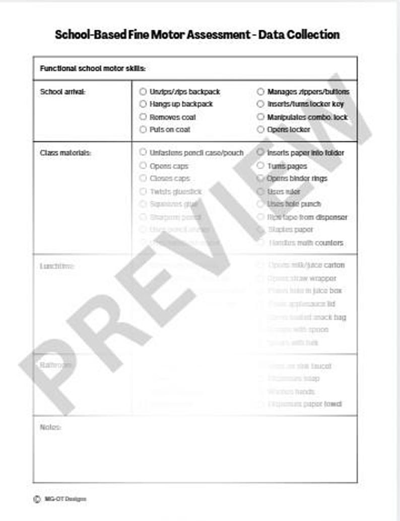 School-based Occupational Therapy Assessment - Etsy