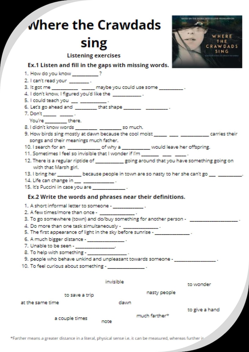 Where the Crawdads Sing Listening Exercises - Etsy
