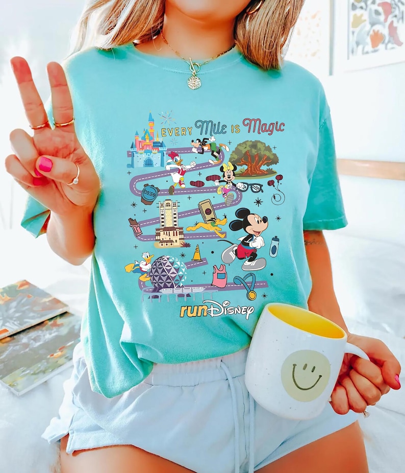 Run Disney Every Mile is Magic Shirt Disney Marathon Mickey and Friends ...