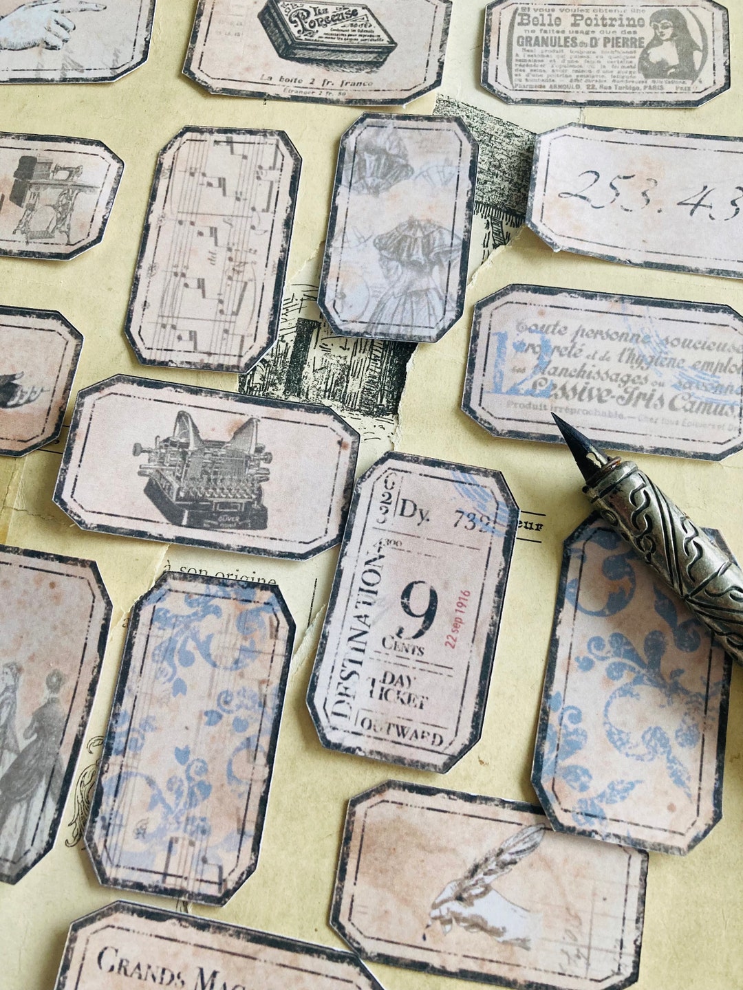 Lot of 21 Vintage Victorian Style Labels, Ephemera Containing 21 Old ...