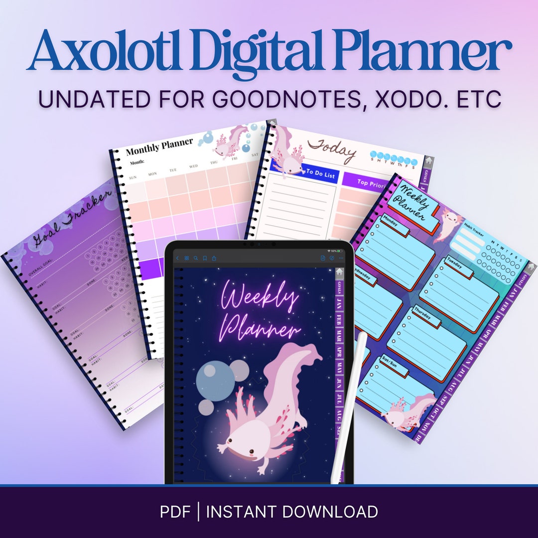 Axolotl Digital Planner, Goal Tracker, Monthly Planner, Weekly Planner ...