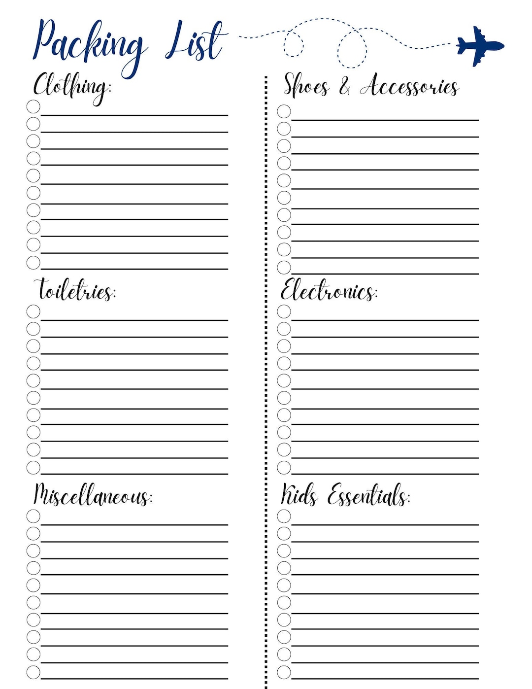 Vacation Travel Packing List Pdf Download Digital Etsy