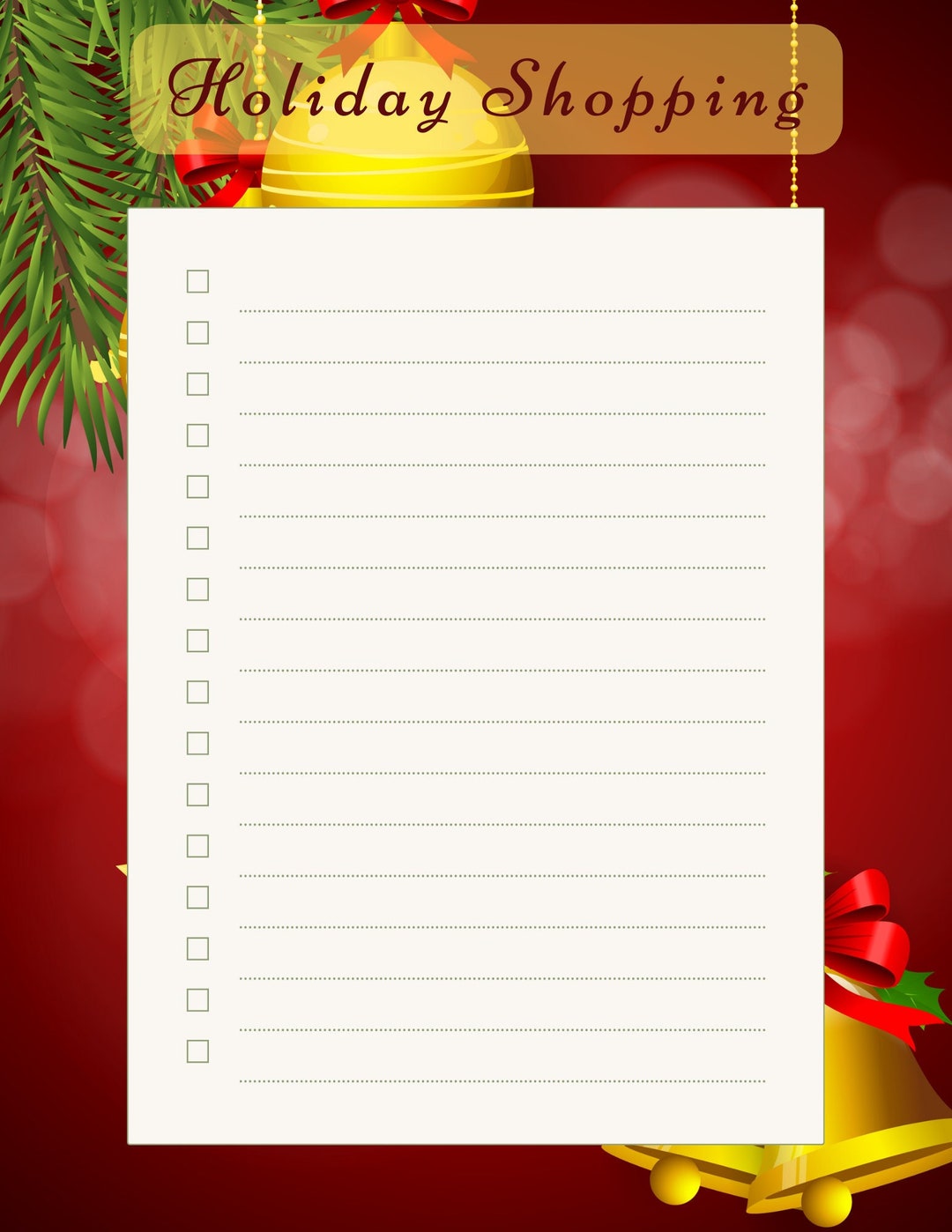 Holiday Shopping List Digital Download Template - Etsy