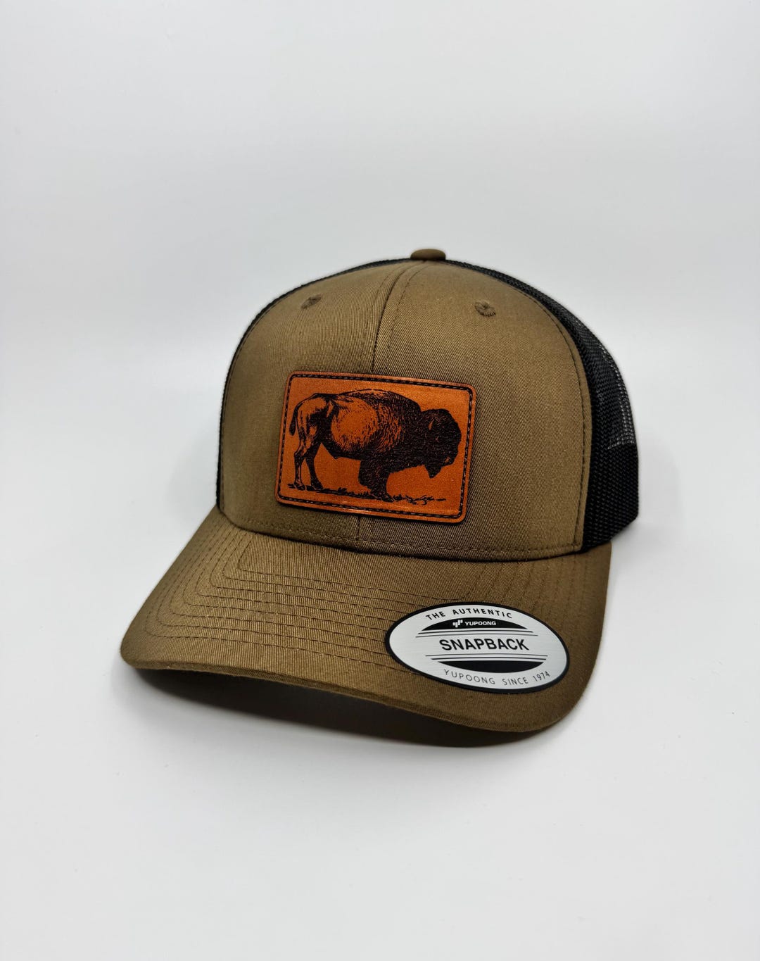 American Bison Hat Full Grain Leather Patch Trucker Hat - Etsy