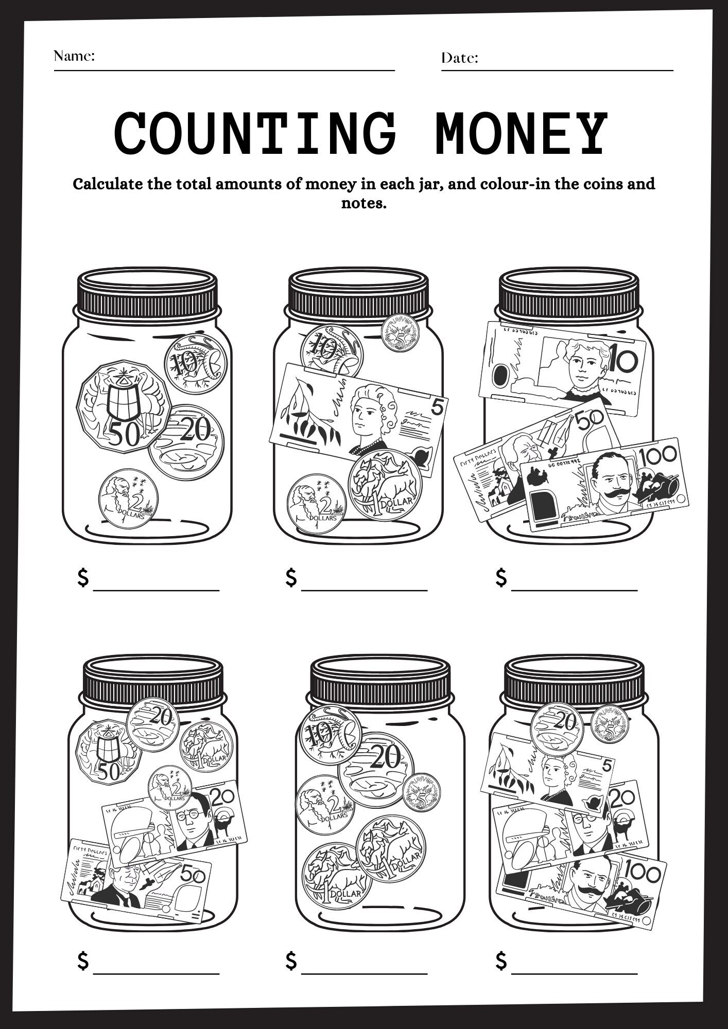 Counting Money Coloring Page - Etsy