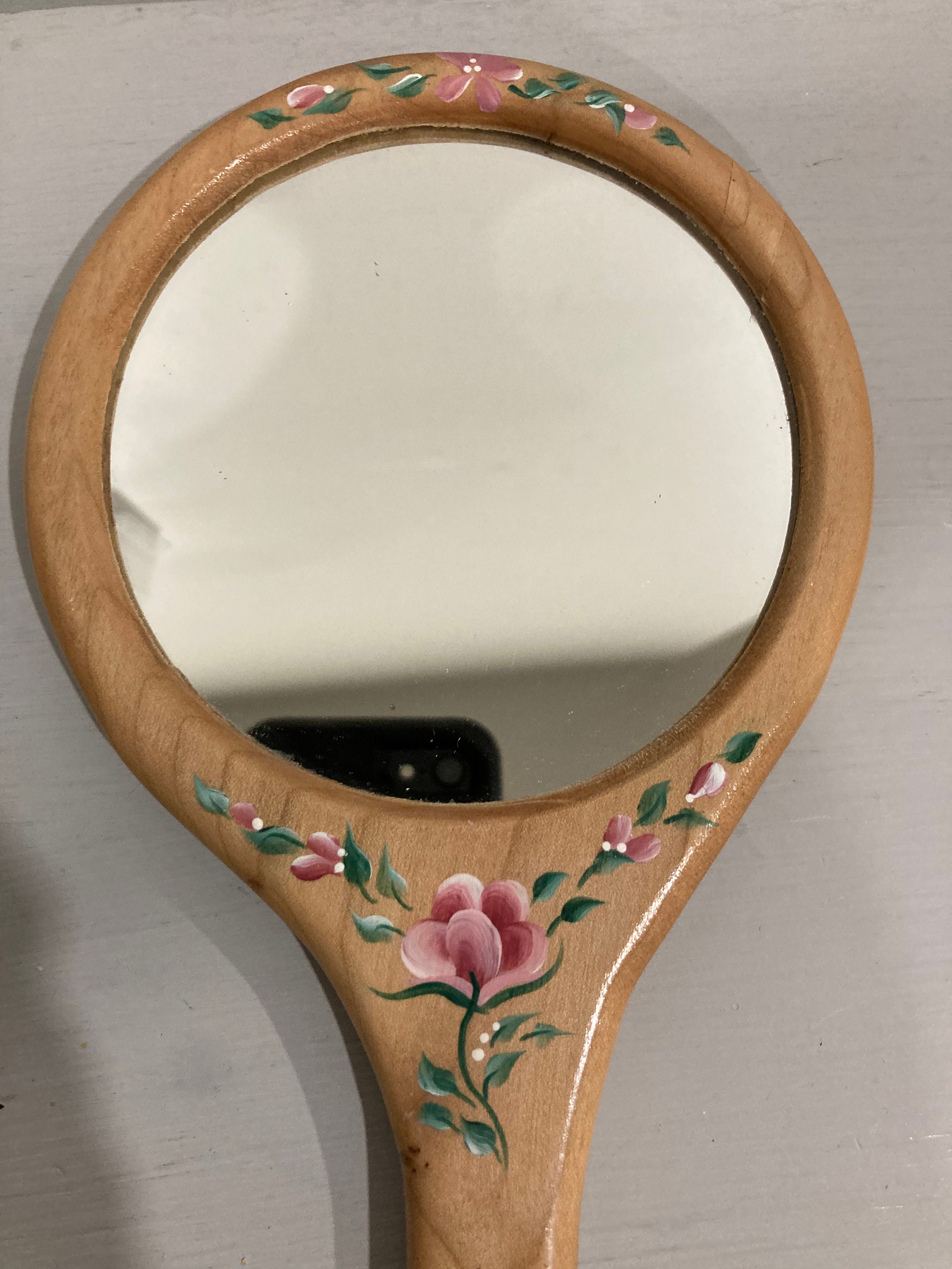Vintage Hand Held Mirror Wood Hand Held Mirror Vintage Face Mirror Hand ...