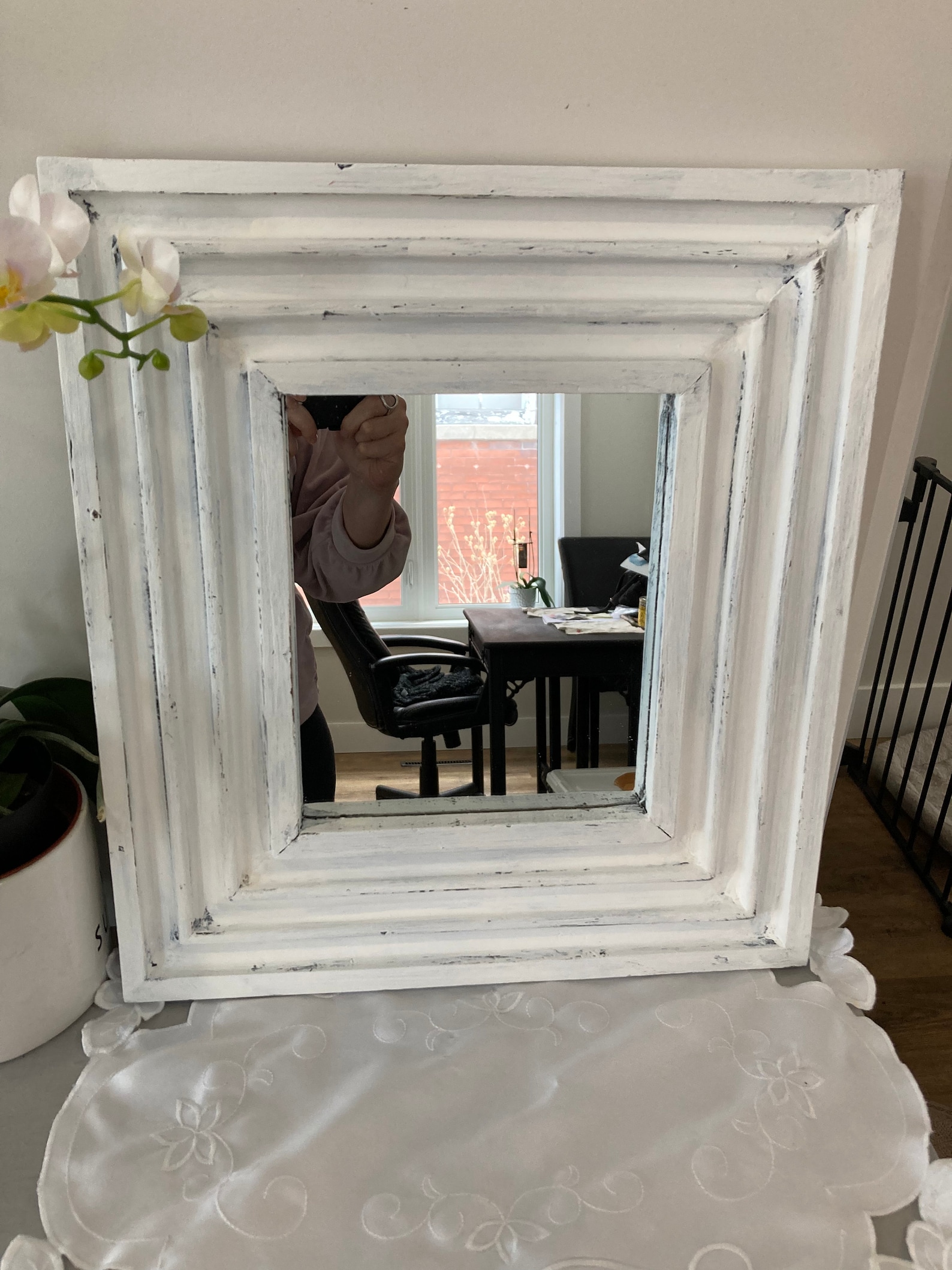 Vintage Farmhouse Style Mirror Rustic Distressed White Refurbished ...