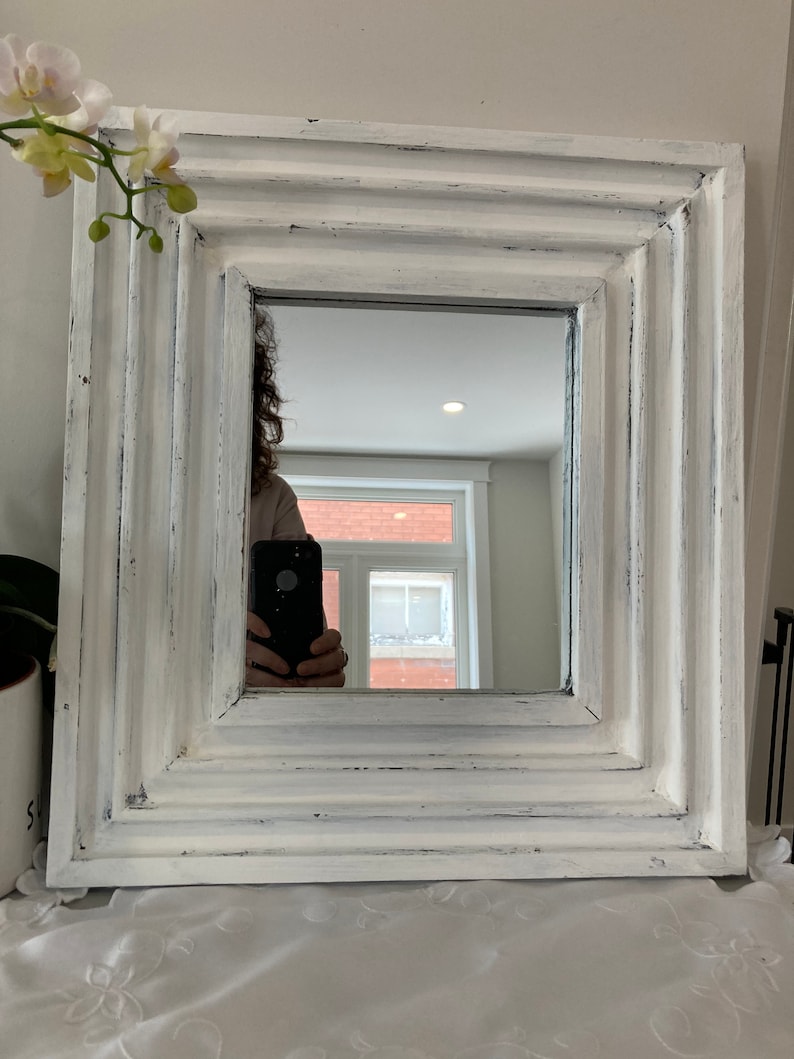 Vintage Farmhouse Style Mirror Rustic Distressed White Refurbished ...