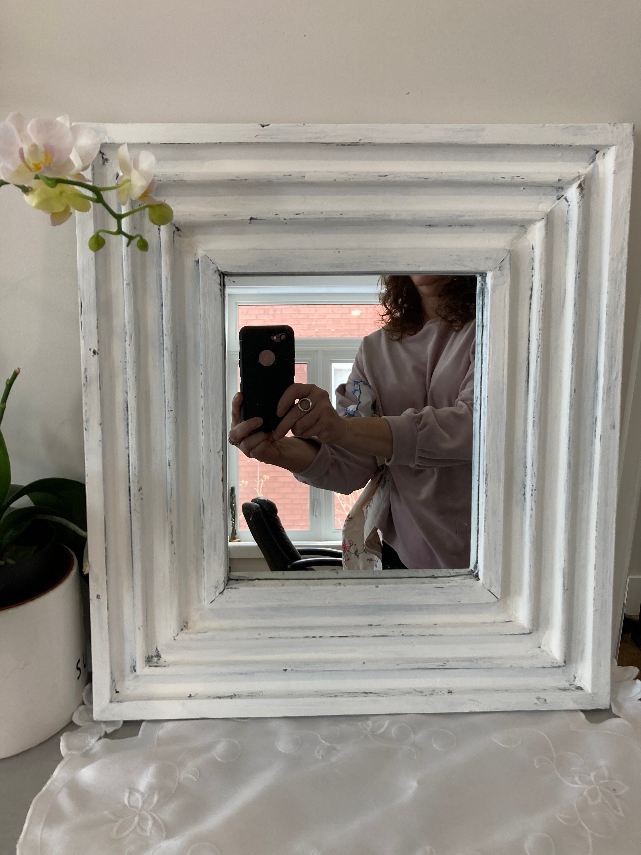 Vintage Farmhouse Style Mirror Rustic Distressed White Refurbished ...