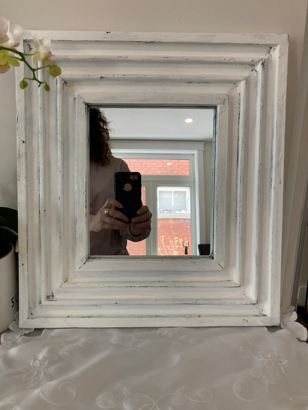 Vintage Farmhouse Style Mirror Rustic Distressed White Refurbished ...