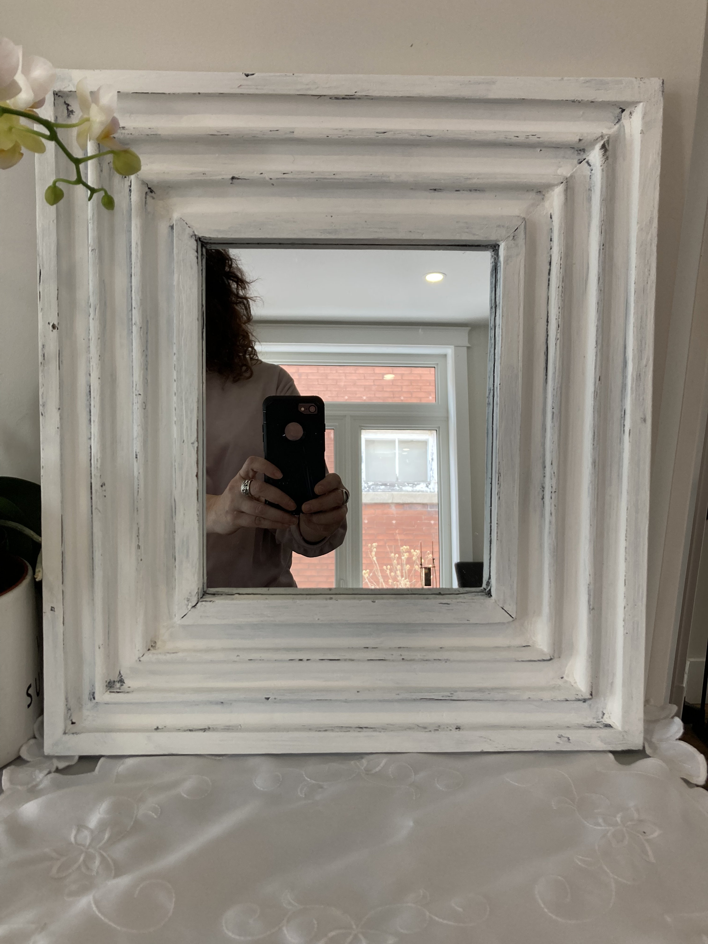 Vintage Farmhouse Style Mirror Rustic Distressed White Refurbished ...