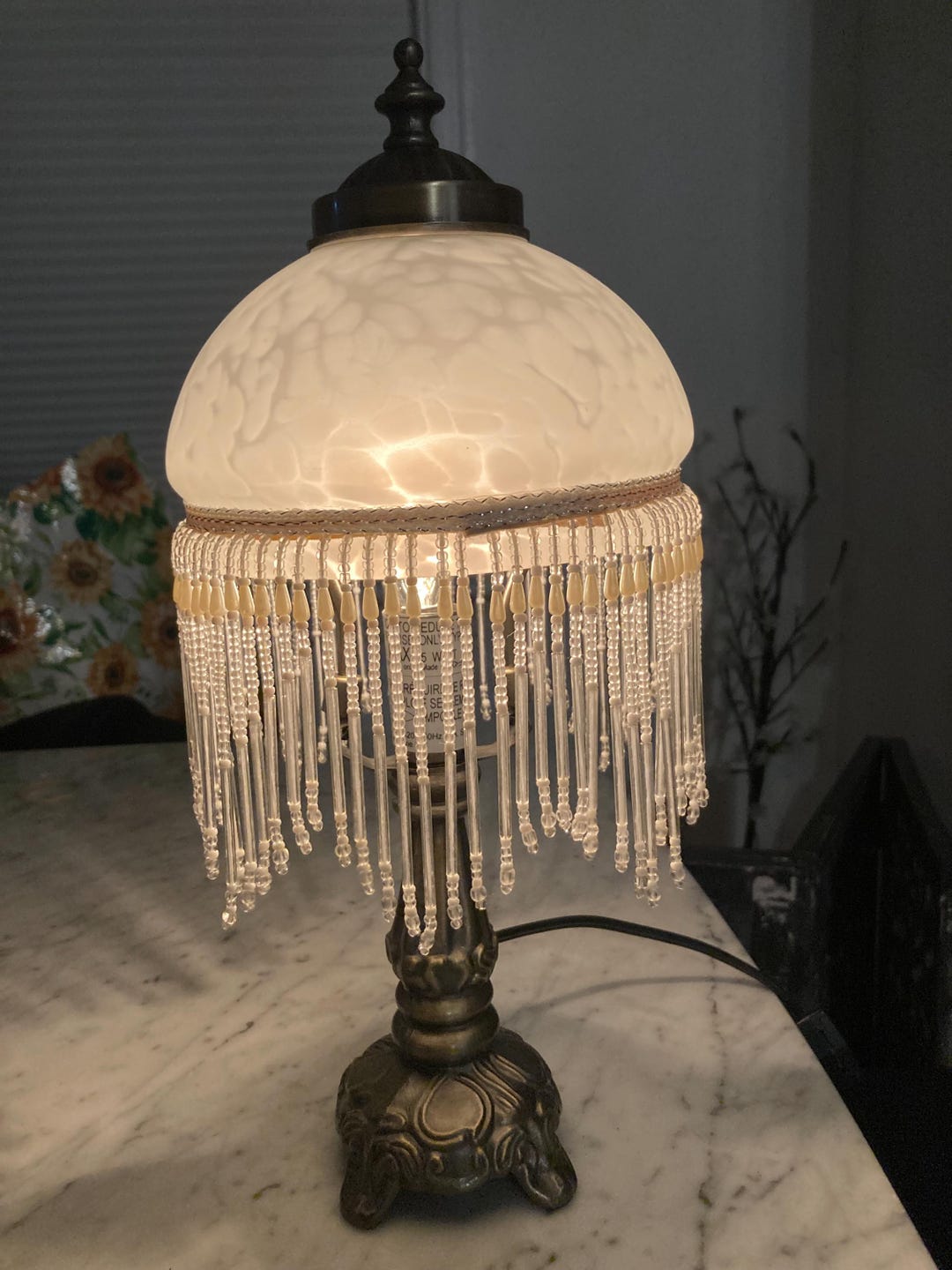 Vintage Table Lamp Vintage Beaded Lamp Fringed Lamp 14” Inches Tall ...