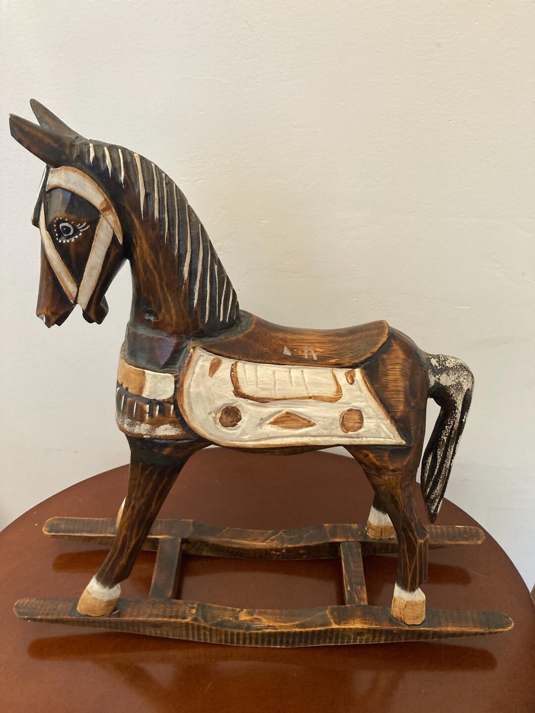 Vintage Table Top Rocking Horse Vintage Hand Carved Rocking Horse Folk ...