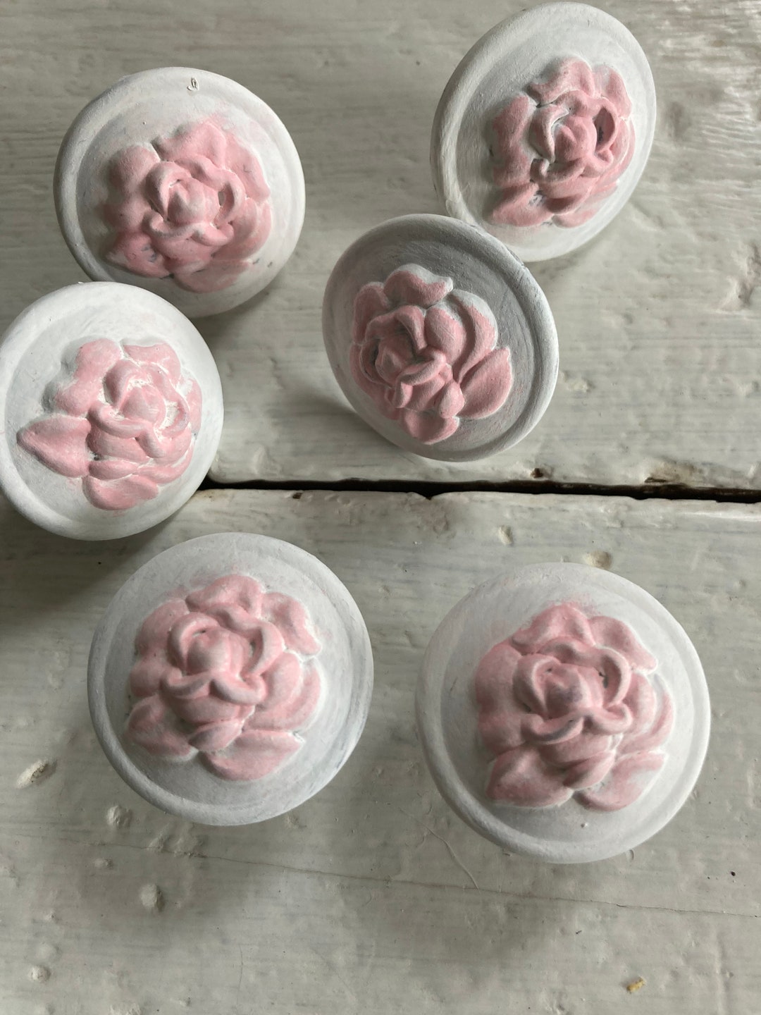 Pale Pink Knob Shabby Chic Farmhouse Style Vintage Look Rustic Country Chic Floral Knob for ...