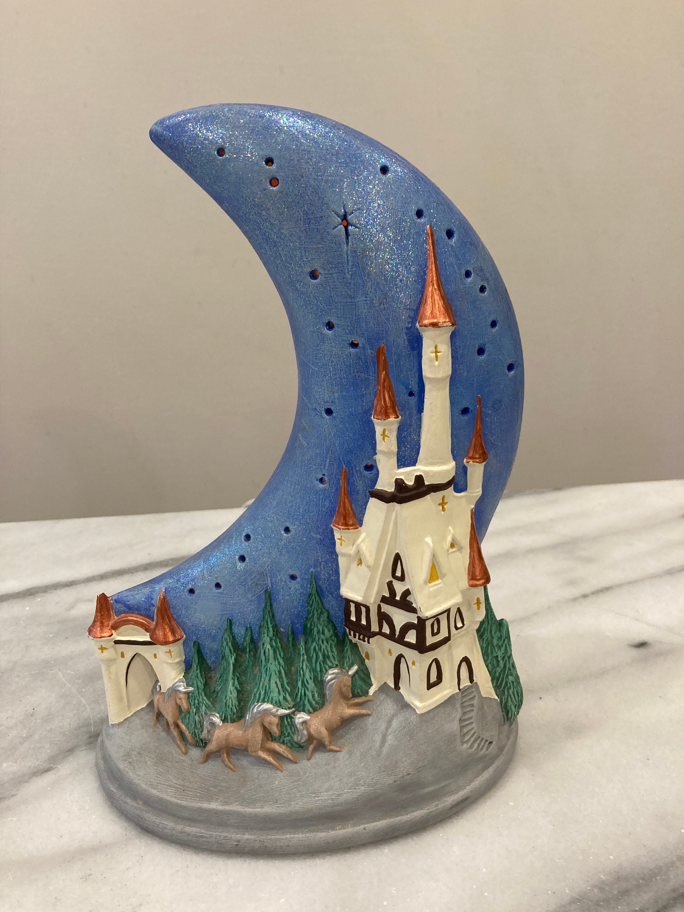 Vintage Ceramic Moon and Star Lamp With Unicorns Vintage Moon - Etsy