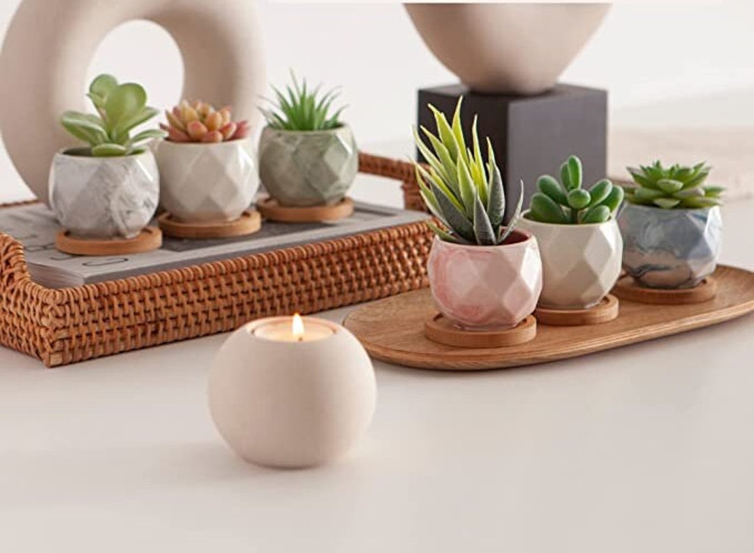 Marble Design Succulent Pots Indoor Window Plant Pots Diy Candle Holder ...
