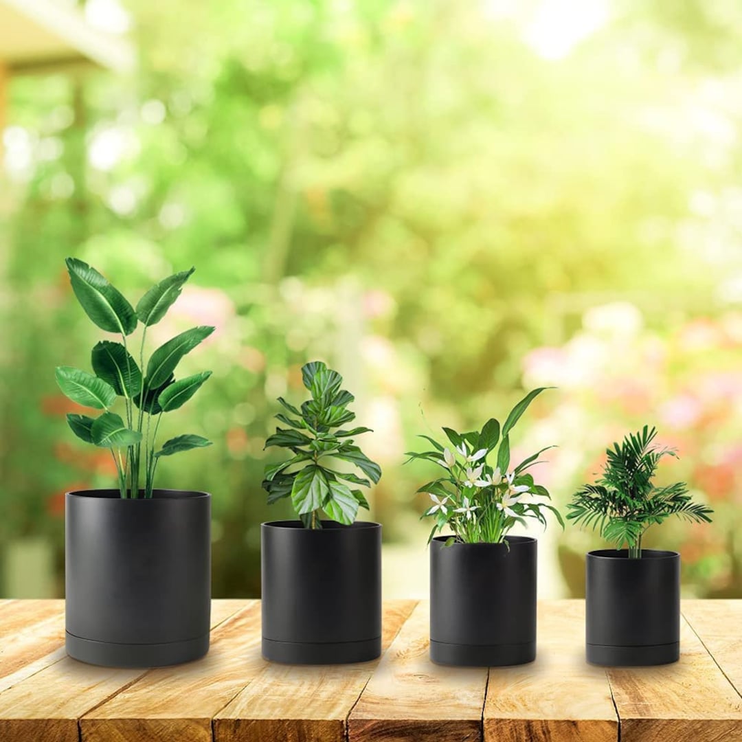 Black Plastic Cylinder 4 Sizes Great for Houseplants Herbs Snake Plants ...
