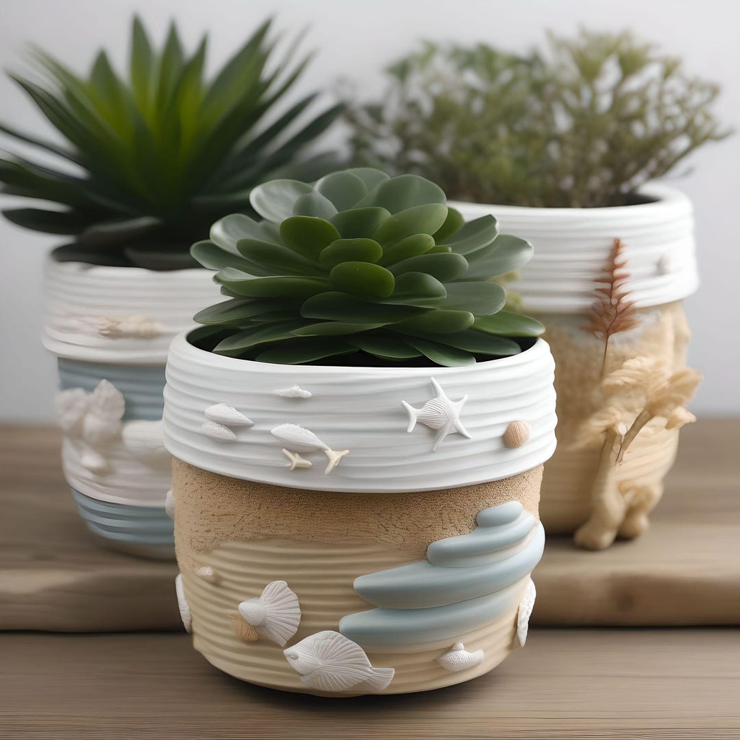 Beach Ocean Theme Air Plant Pots Air Plant Beachy Container Pot Display ...