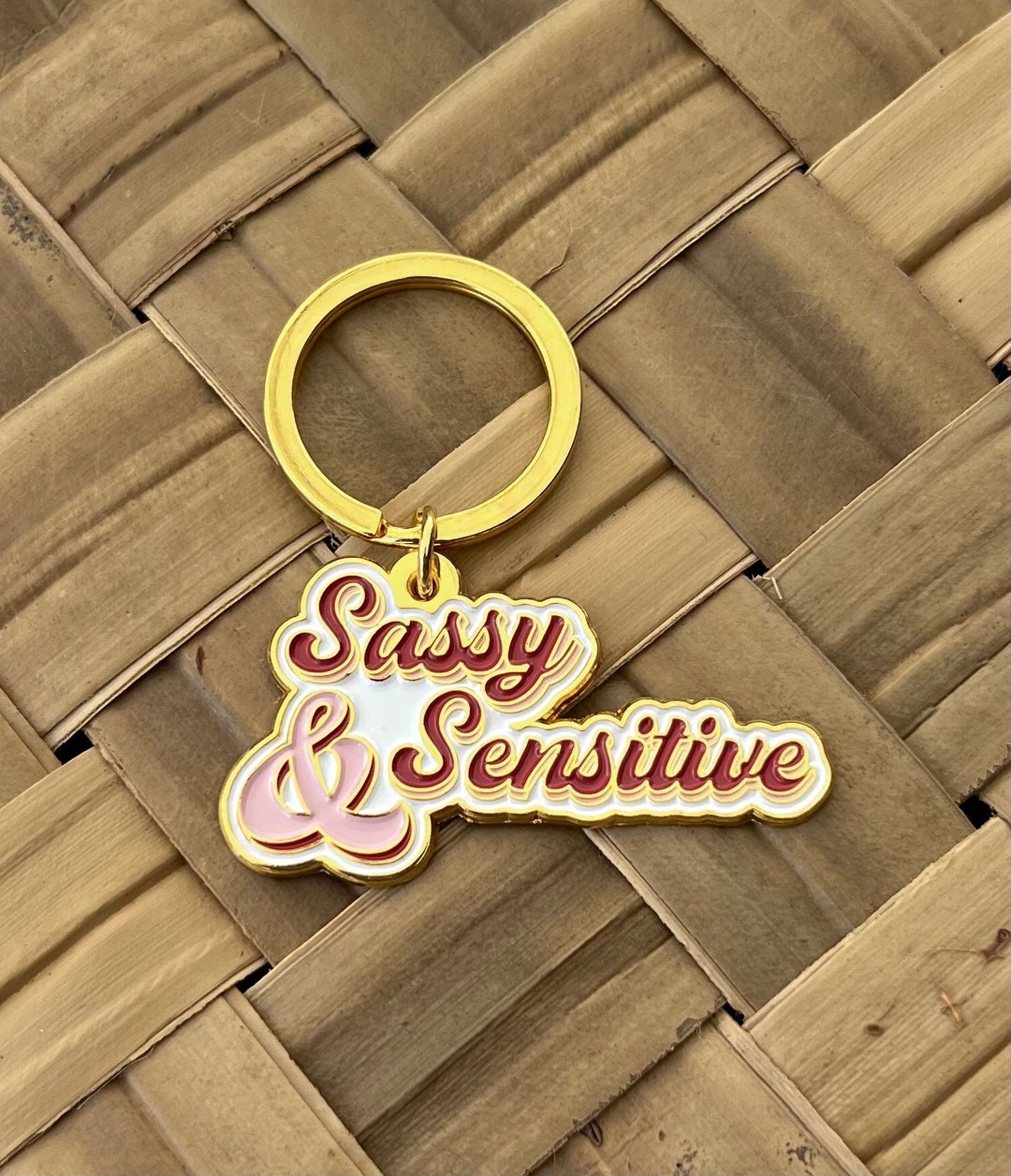 Sassy and Sensitive, Soft Enamel Gold Metal Keychain, 2x1" - Etsy