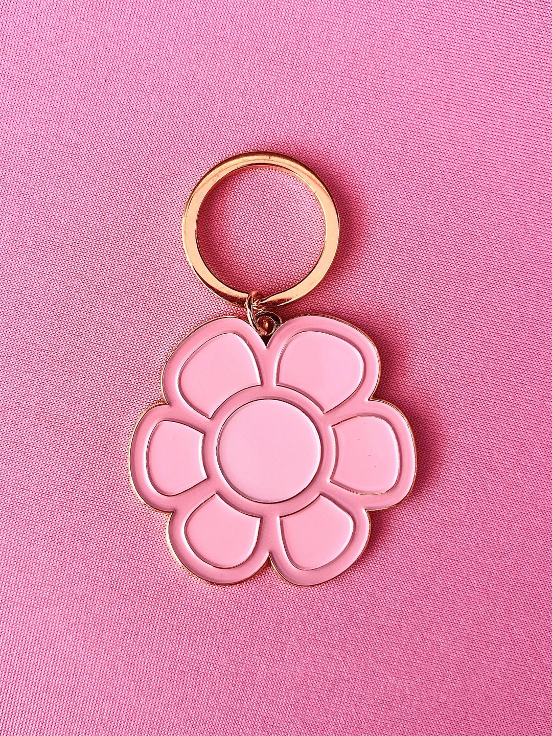 Pink Flower Floral, Soft Enamel Gold Metal Keychain, 2x2" - Etsy