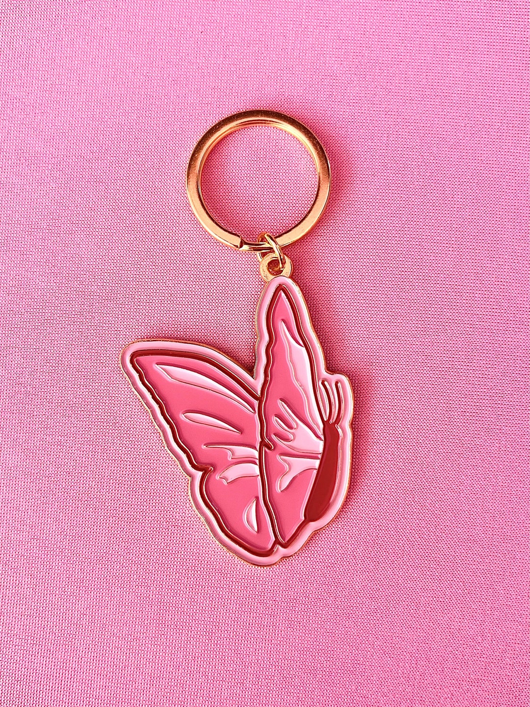 Pink Butterfly Sideview, Soft Enamel Gold Metal Keychain, 2x1.5" - Etsy