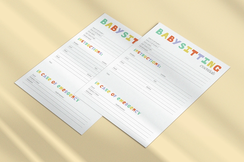 Babysitting Essentials Instructions List Babysitting Agenda ...