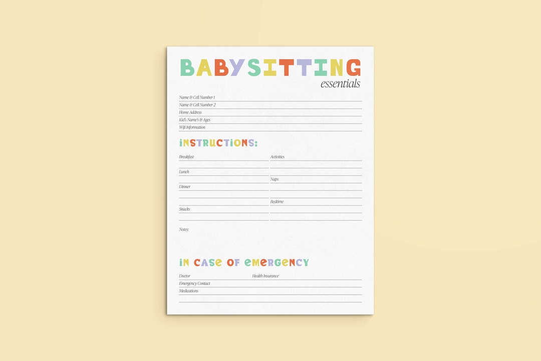 Babysitting Essentials Instructions List Babysitting Agenda ...