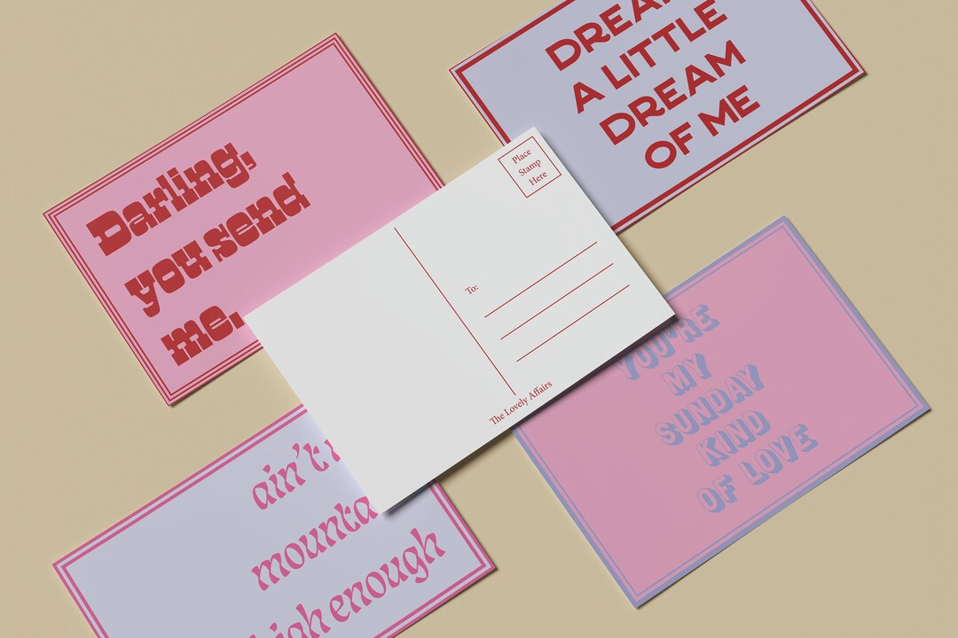 Valentine's Day Postcards Printable Set of 4 Downloadable Valentine's ...