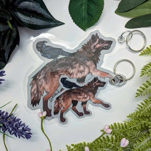 Wolf & Raven Keychain Handmade Laminated Keyring / Charm | Stylized Wildlife Art - Etsy