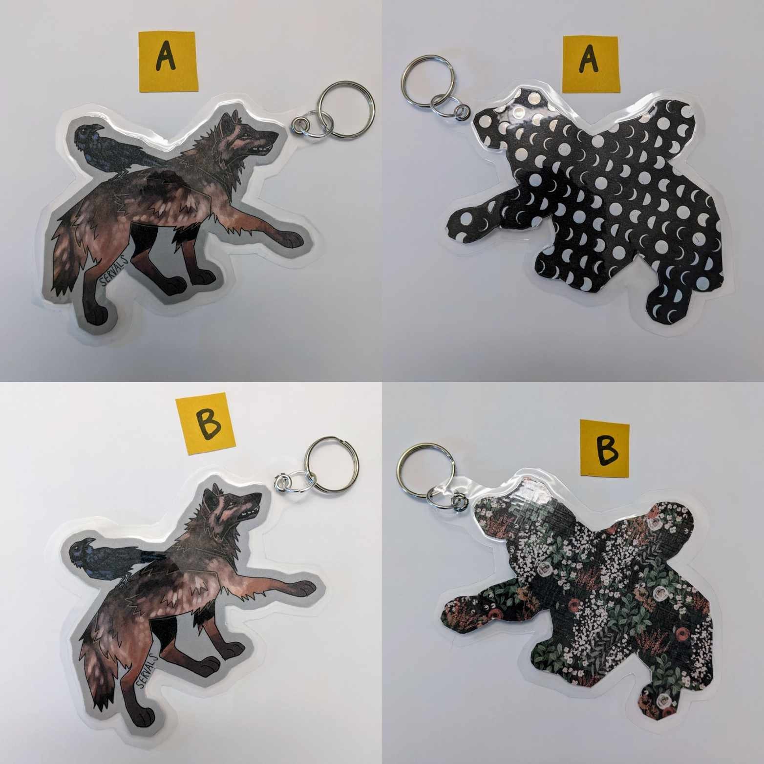 Wolf & Raven Keychain Handmade Laminated Keyring / Charm | Stylized ...