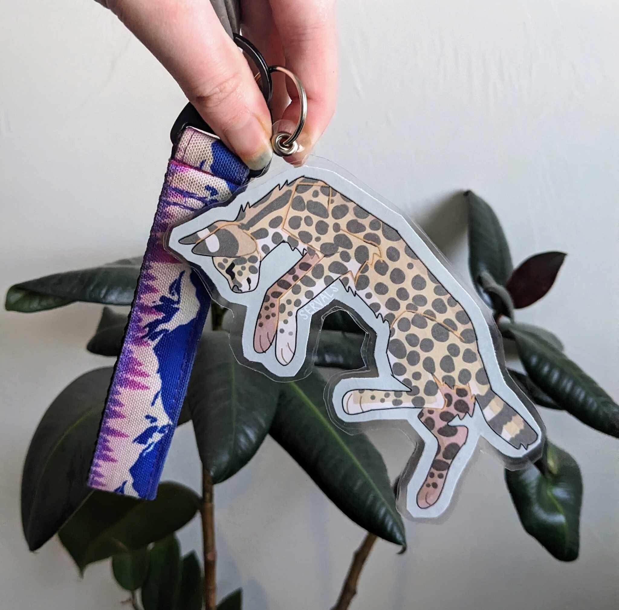 Jumping Serval Keychain Handmade Laminated Keyring / Charm Stylized ...
