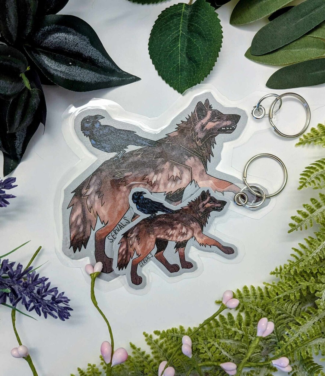 Wolf & Raven Keychain Handmade Laminated Keyring / Charm | Stylized ...