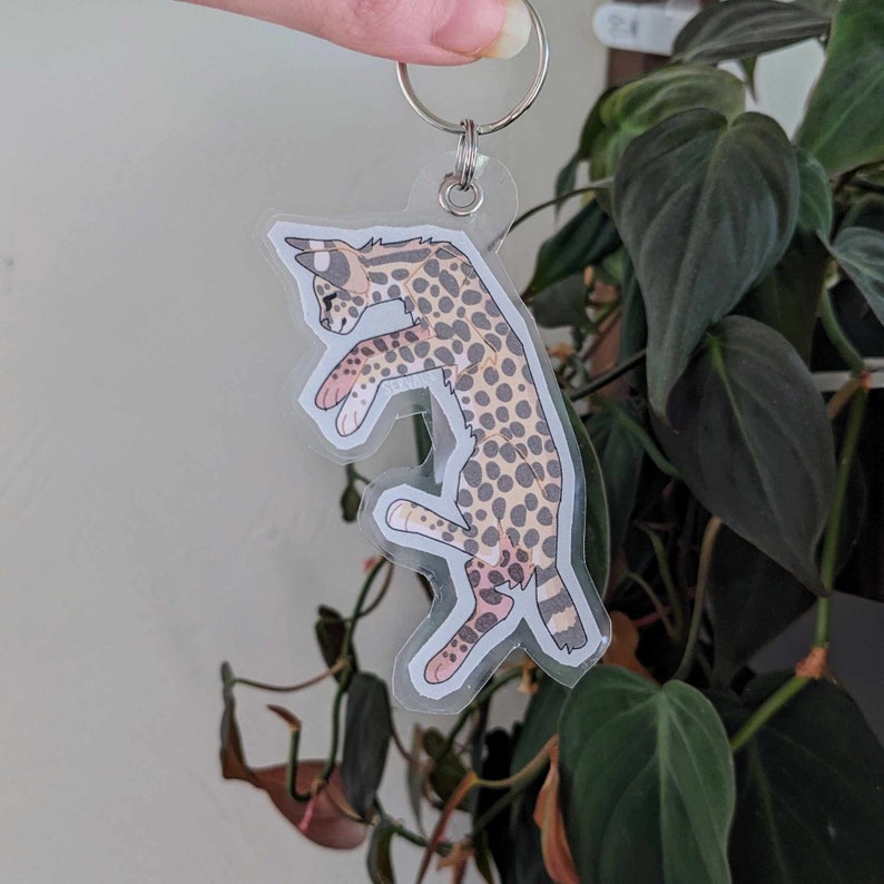 Jumping Serval Keychain Handmade Laminated Keyring / Charm Stylized ...