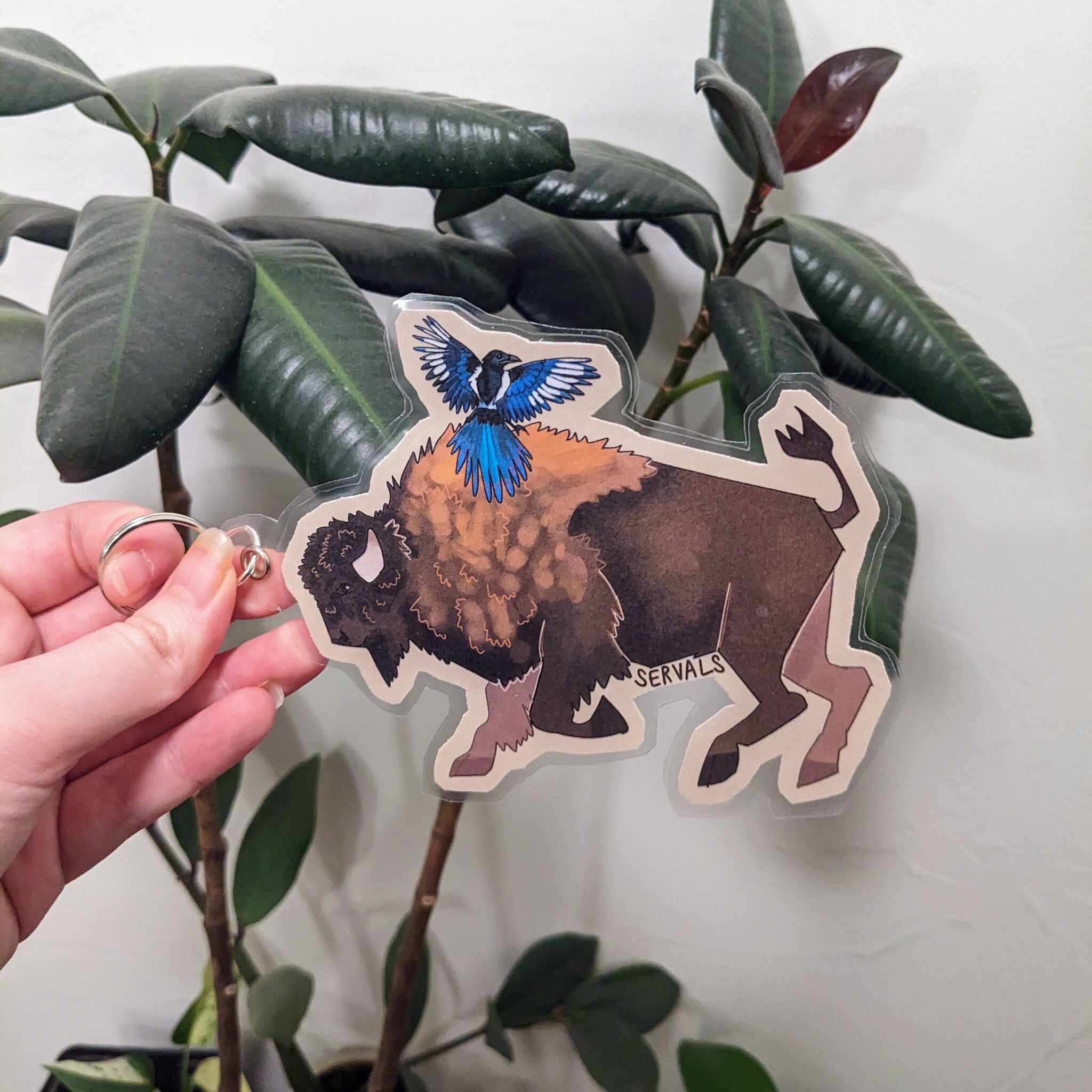 Bison and Magpie Keychain Handmade Laminated Keyring / Charm | Stylized ...