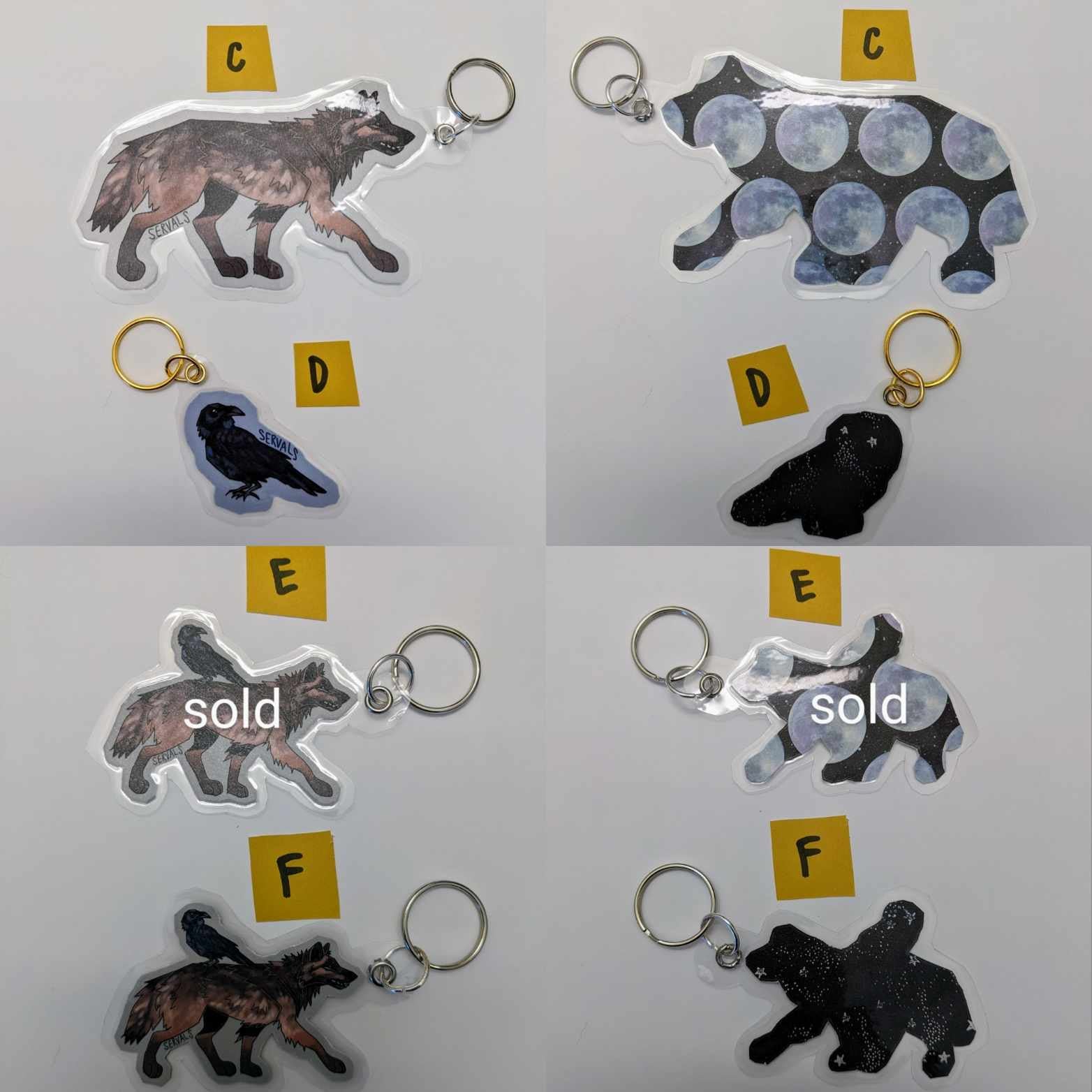 Wolf & Raven Keychain Handmade Laminated Keyring / Charm | Stylized ...