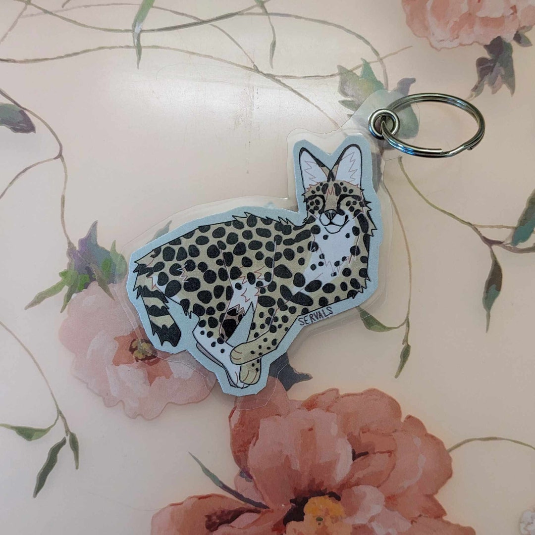 Happy Serval Keychain Handmade Laminated Keyring / Charm | Stylized ...