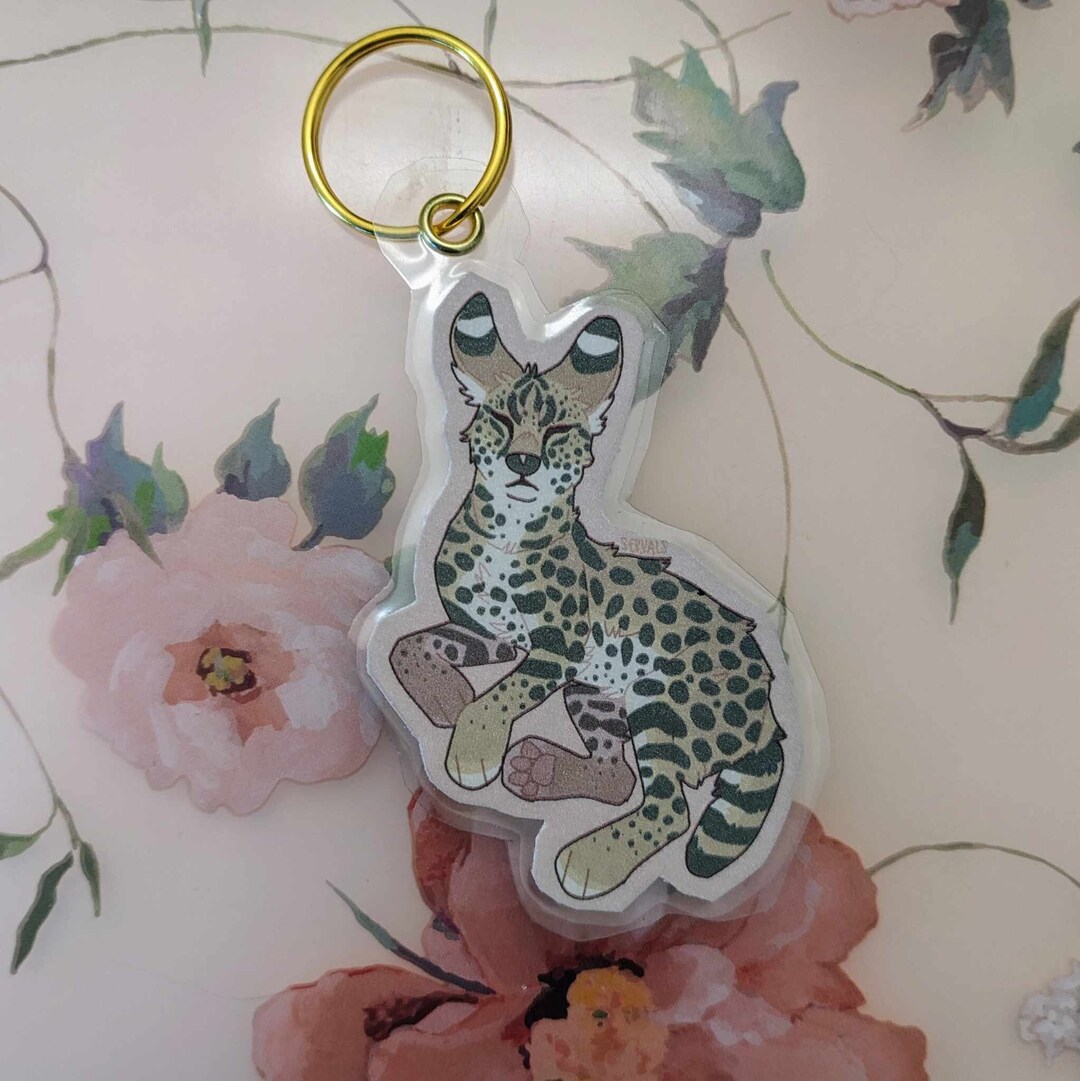 Sleeping Serval Keychain Handmade Laminated Keyring / Charm | Stylized ...