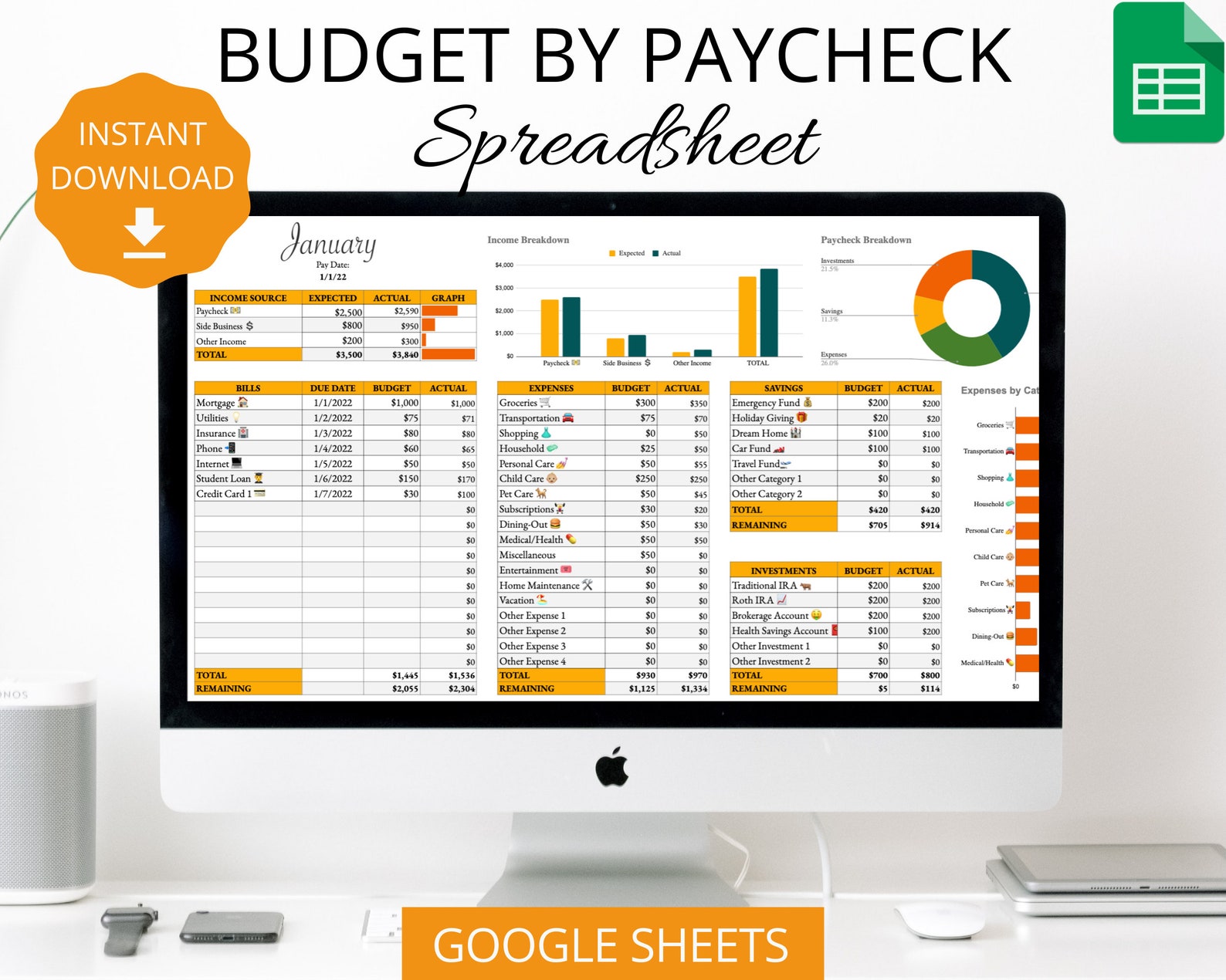 Budget by Paycheck Spreadsheet Google Sheets Budget Template | Etsy