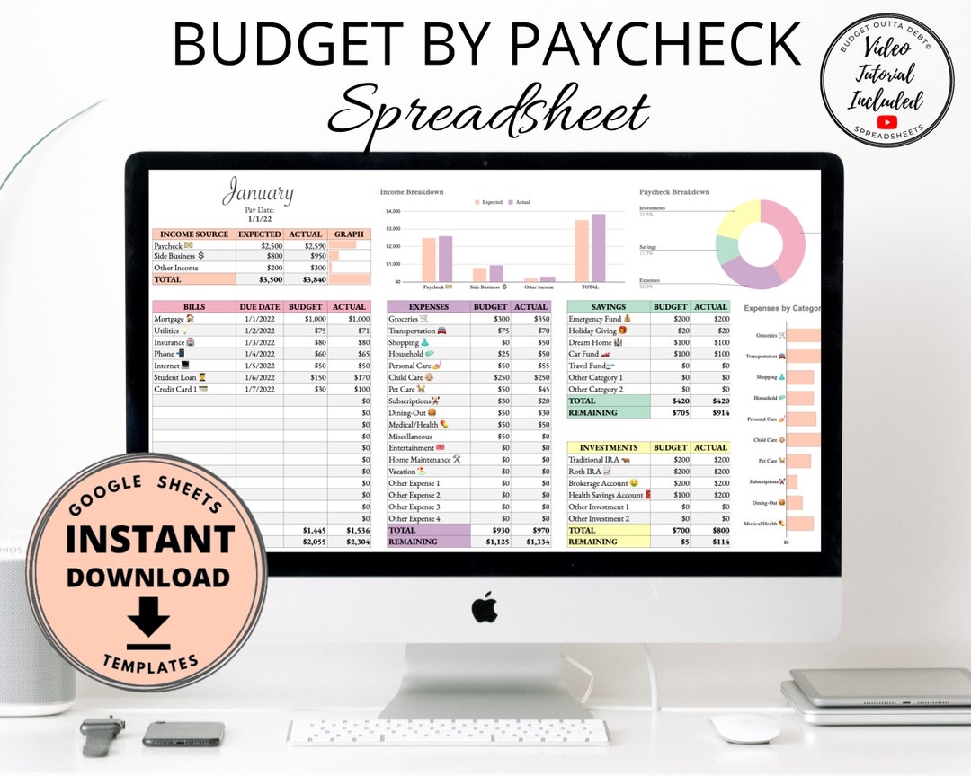 Budget by Paycheck Spreadsheet, Google Sheets Budget Template, Biweekly ...
