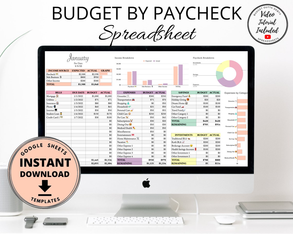 Budget by Paycheck Spreadsheet, Google Sheets Budget Template, Biweekly ...
