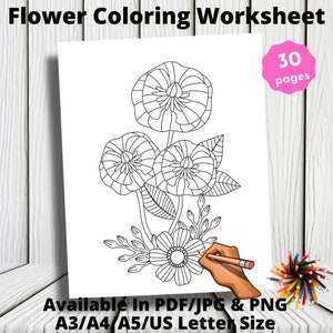 Flower Coloring Worksheet|beautiful Flower Printable Coloring Book for ...