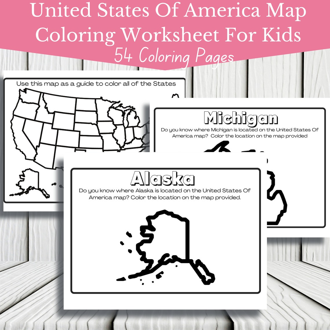 The United States of America Map Coloring Worksheet for Kids - Etsy