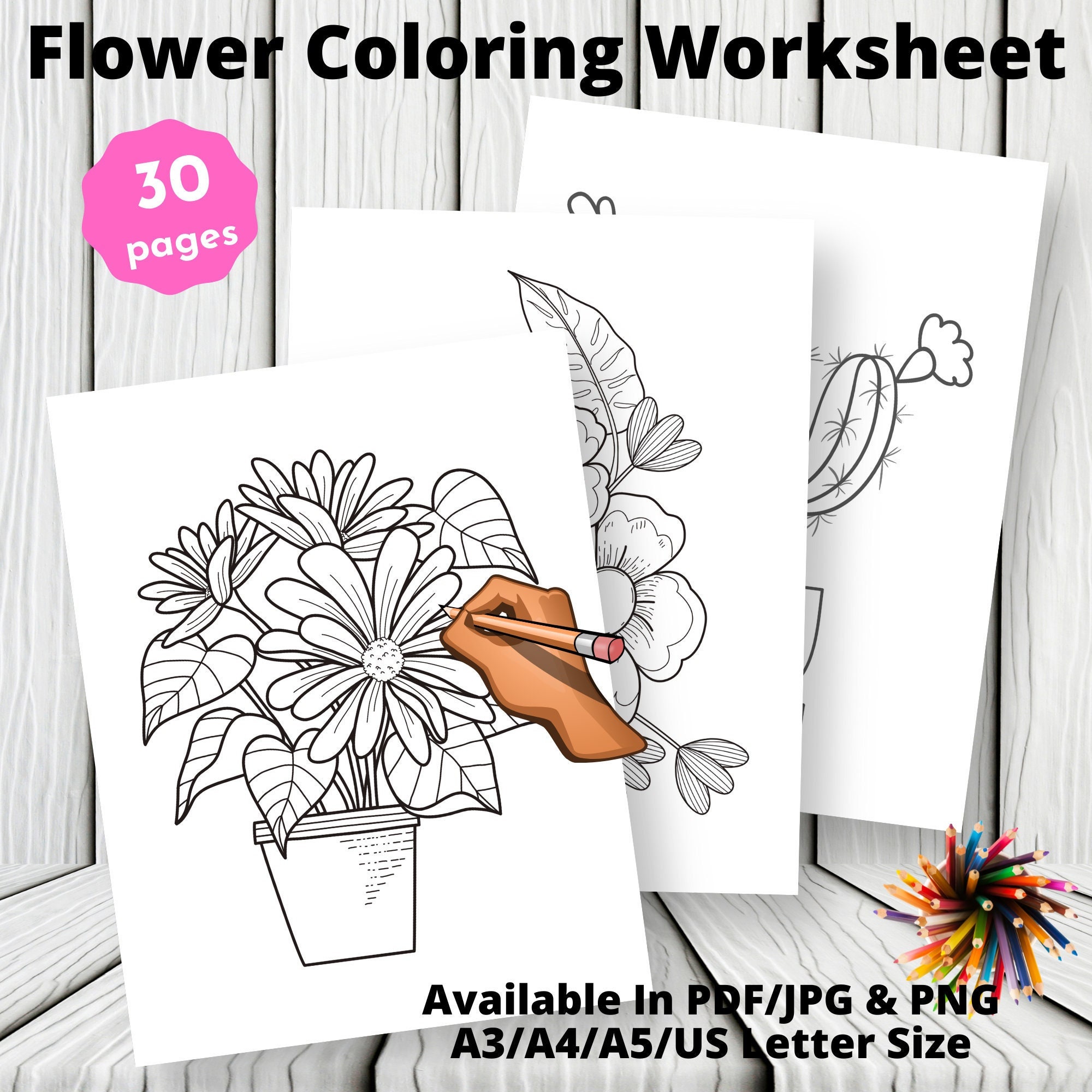 Flower Coloring Worksheet|beautiful Flower Printable Coloring Book for ...