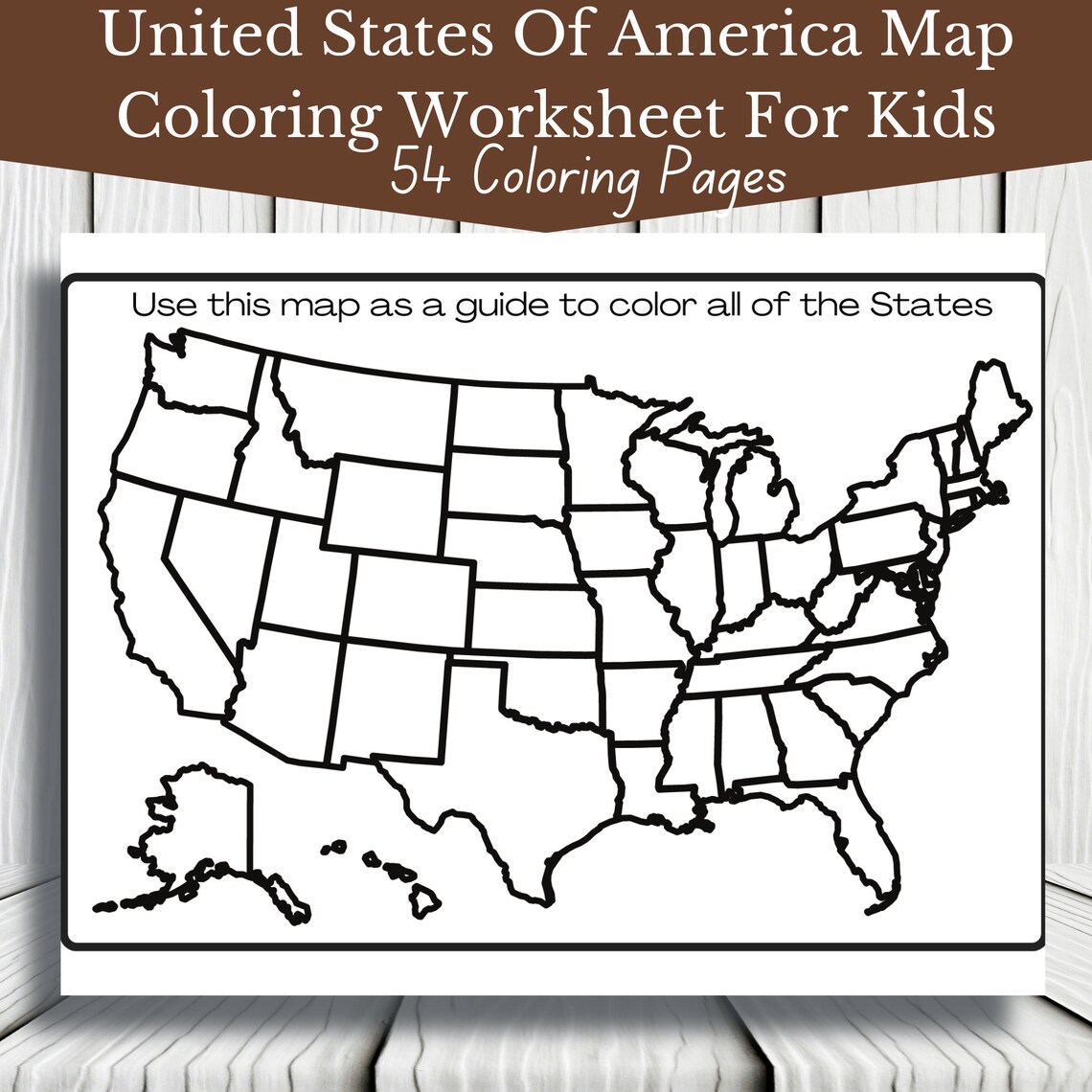The United States of America Map Coloring Worksheet for Kids - Etsy