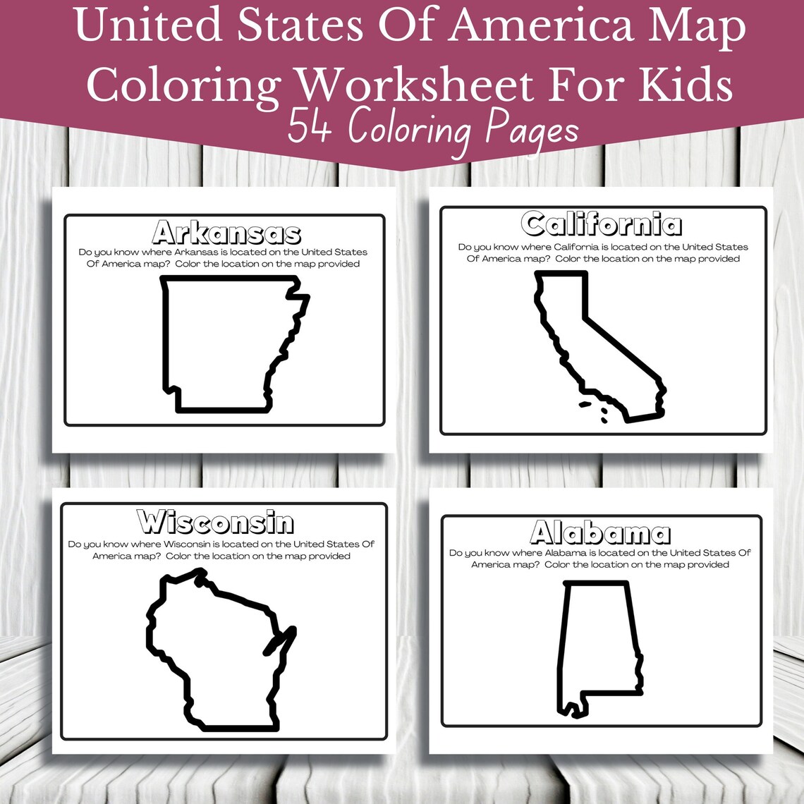 The United States of America Map Coloring Worksheet for Kids - Etsy