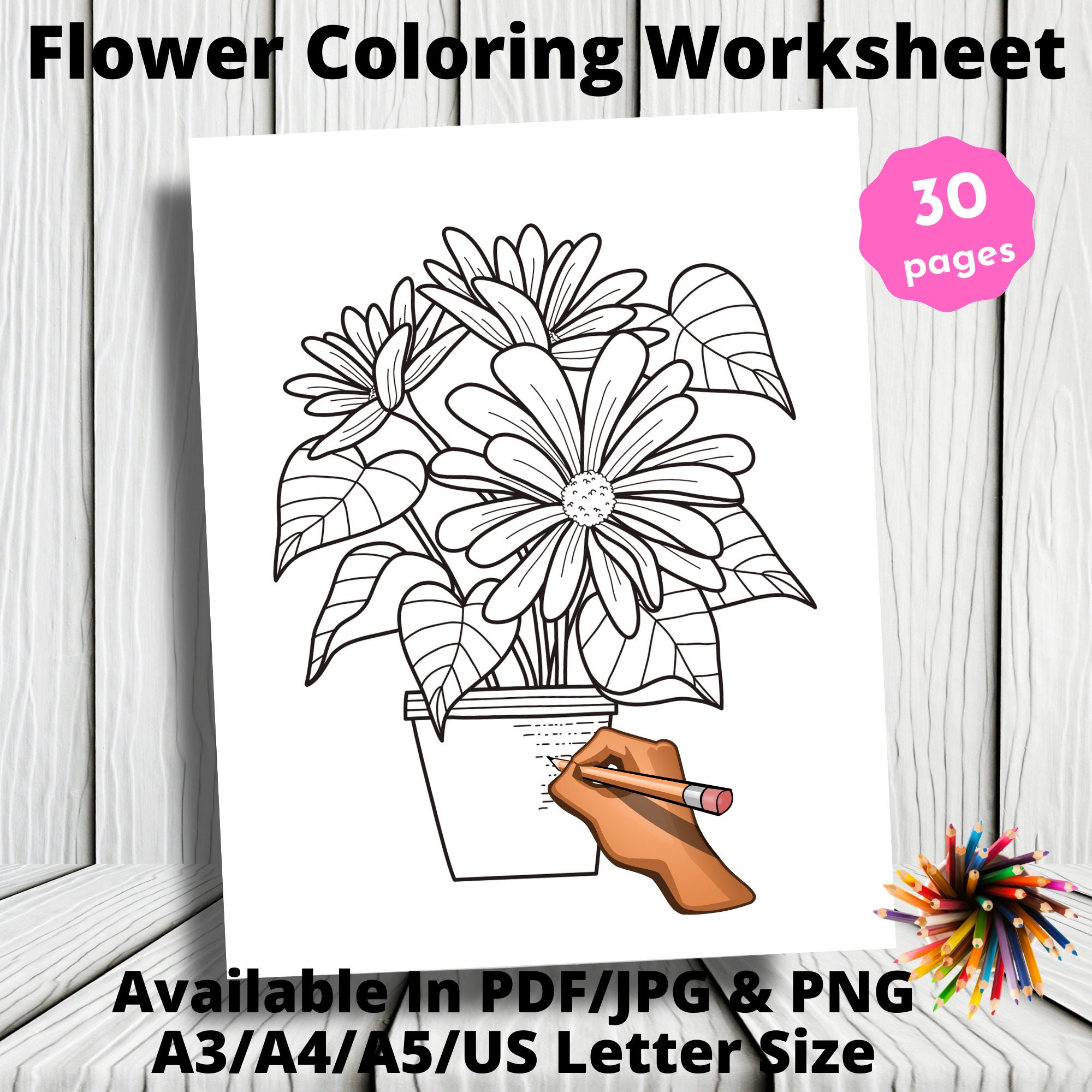 Flower Coloring Worksheet|beautiful Flower Printable Coloring Book for ...